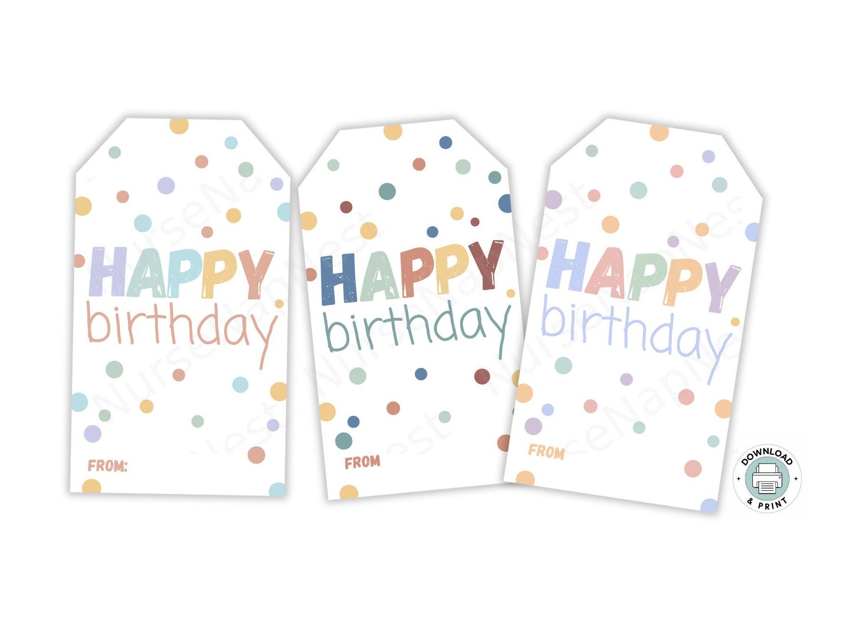 Printable Gift Tag Dots Happy Birthday. Buy Once, Use Forever. Polkadot ...