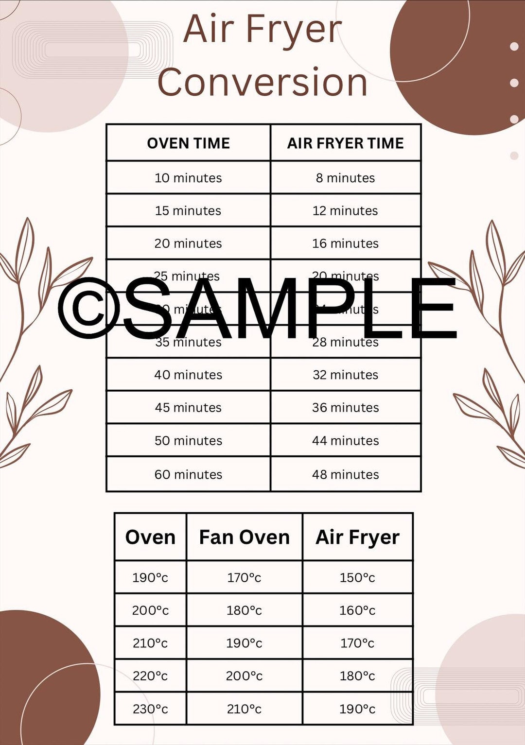 A5 Printable Air Fryer Conversion Chart - Etsy