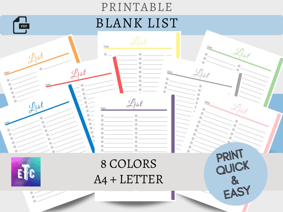 PRINTABLE Blank List Page, Simple List, Planning, Print at Home, A4 ...