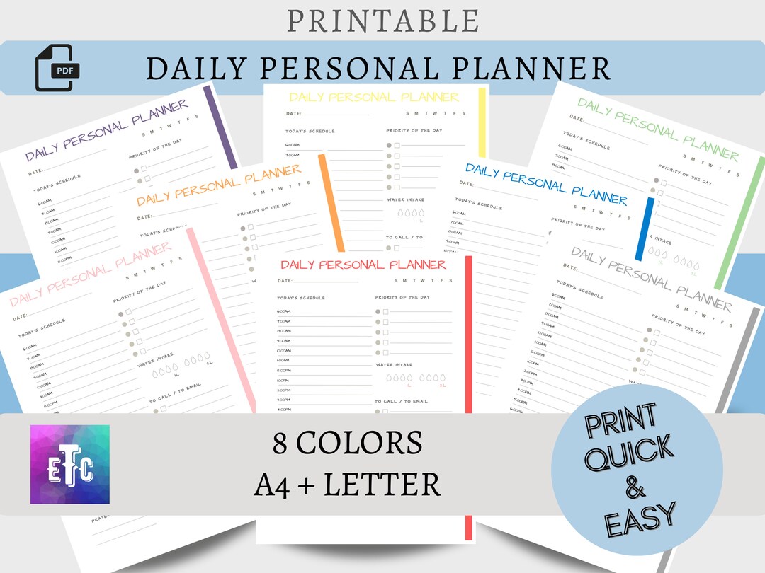 PRINTABLE Daily Personal Planner, Organizer, Gratitude, Scheduling ...