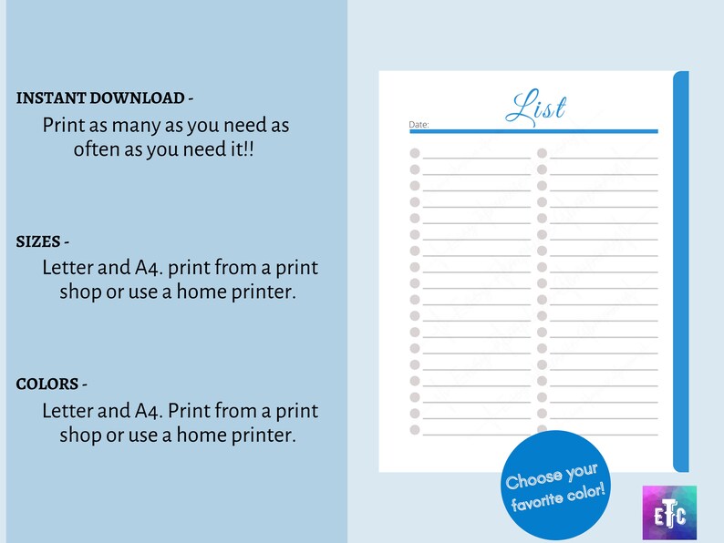 PRINTABLE Blank List Page, Simple List, Planning, Print at Home, A4 ...