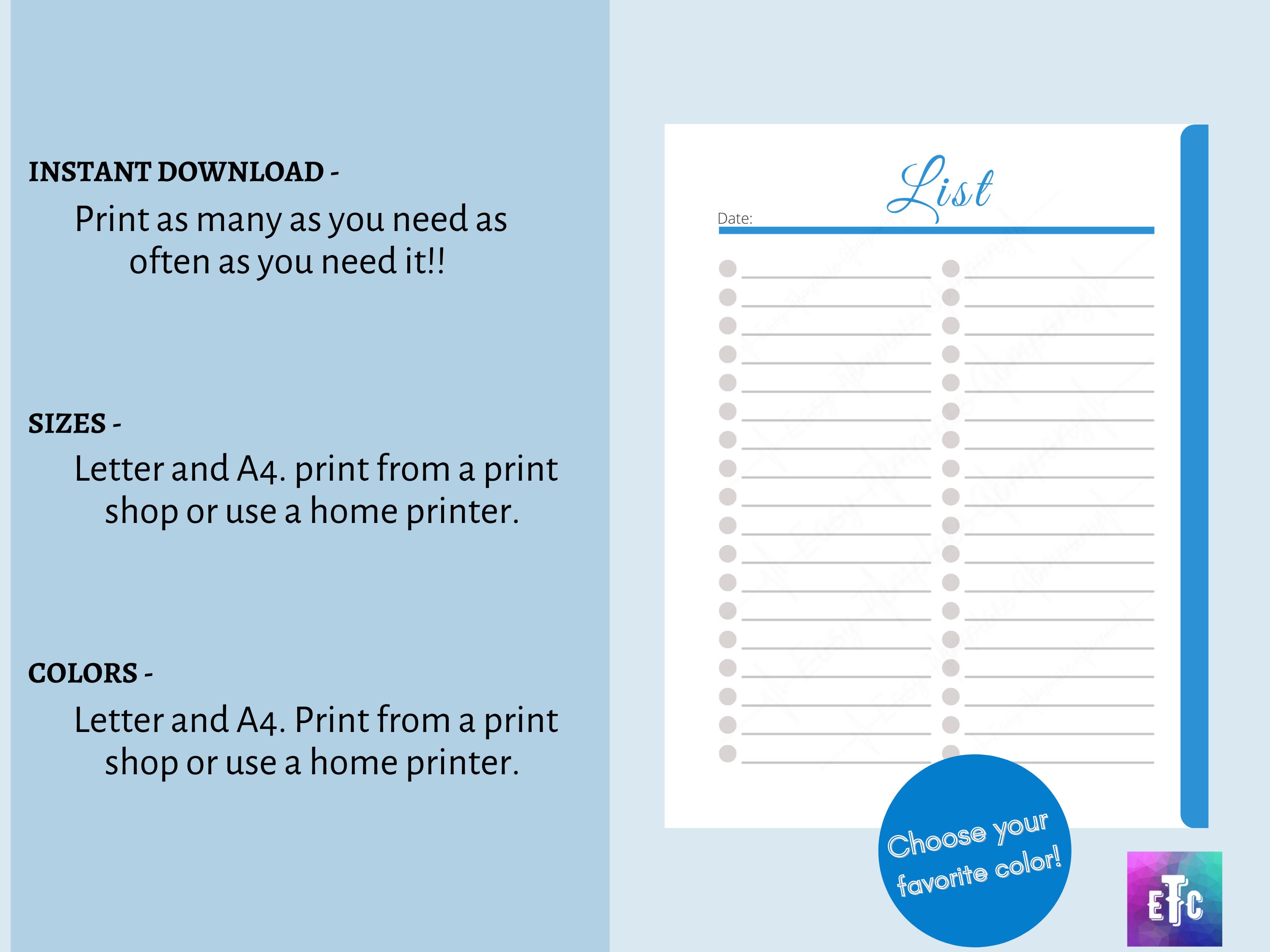 PRINTABLE Blank List Page, Simple List, Planning, Print at Home, A4 ...