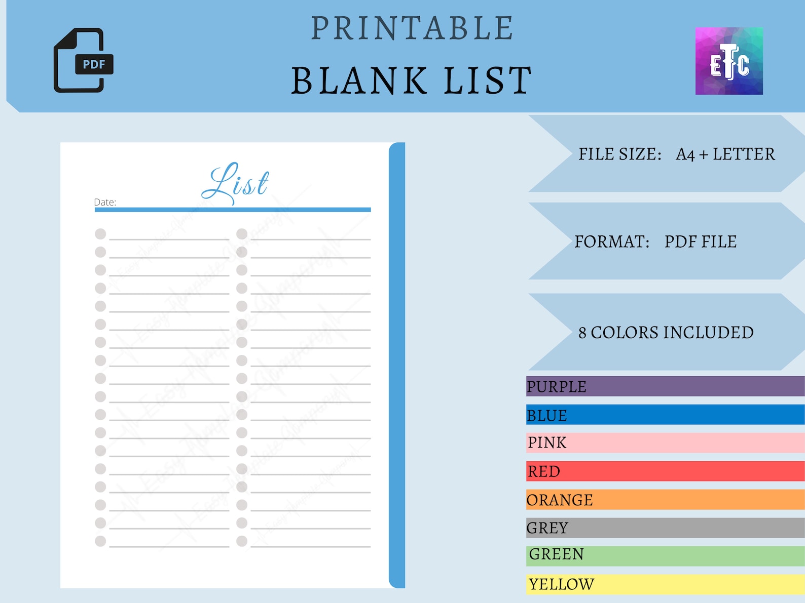PRINTABLE Blank List Page, Simple List, Planning, Print at Home, A4 ...