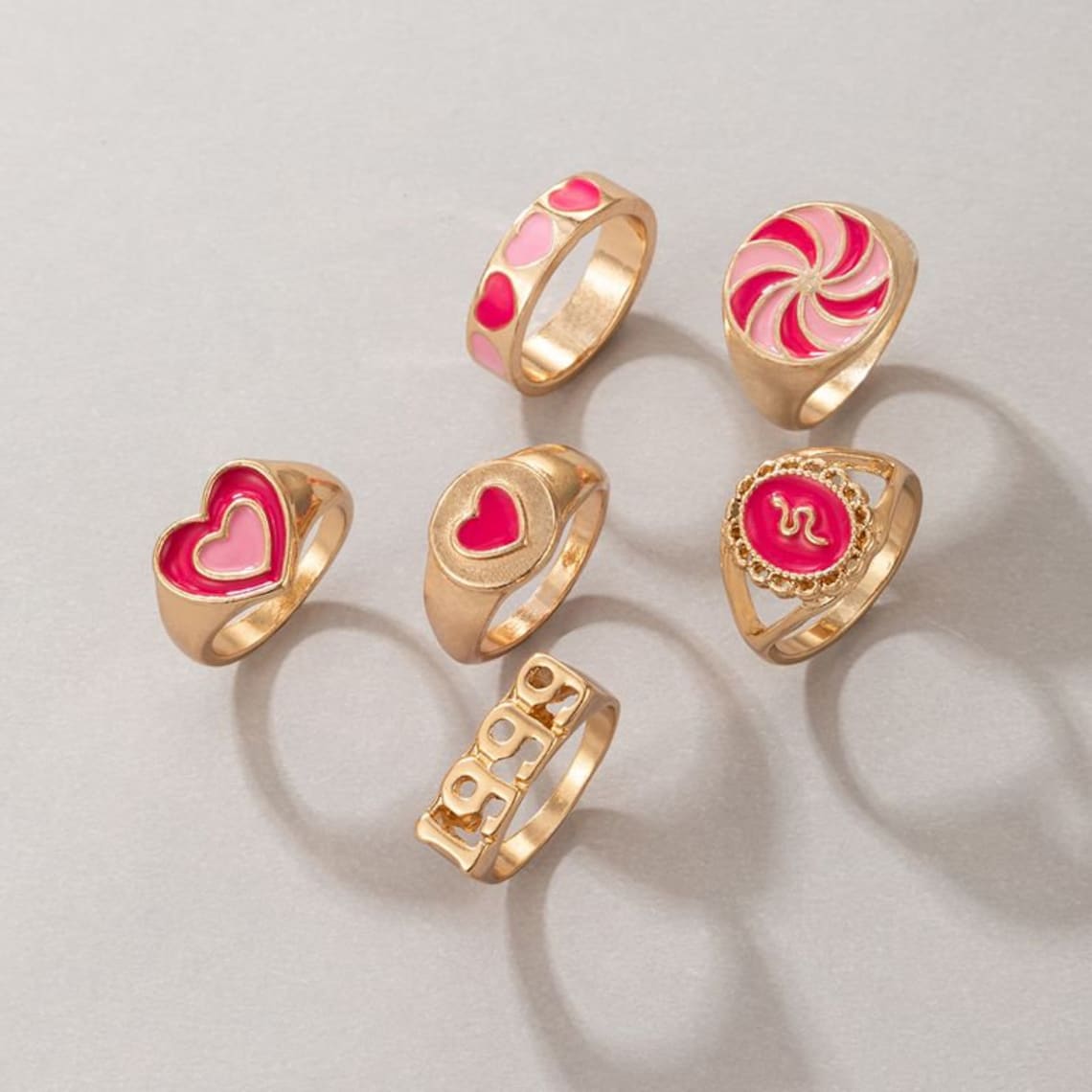 6 Piece Ring Set, Cute Y2k Ring Set, Trendy Y2K Jewelry, Statement Ring ...