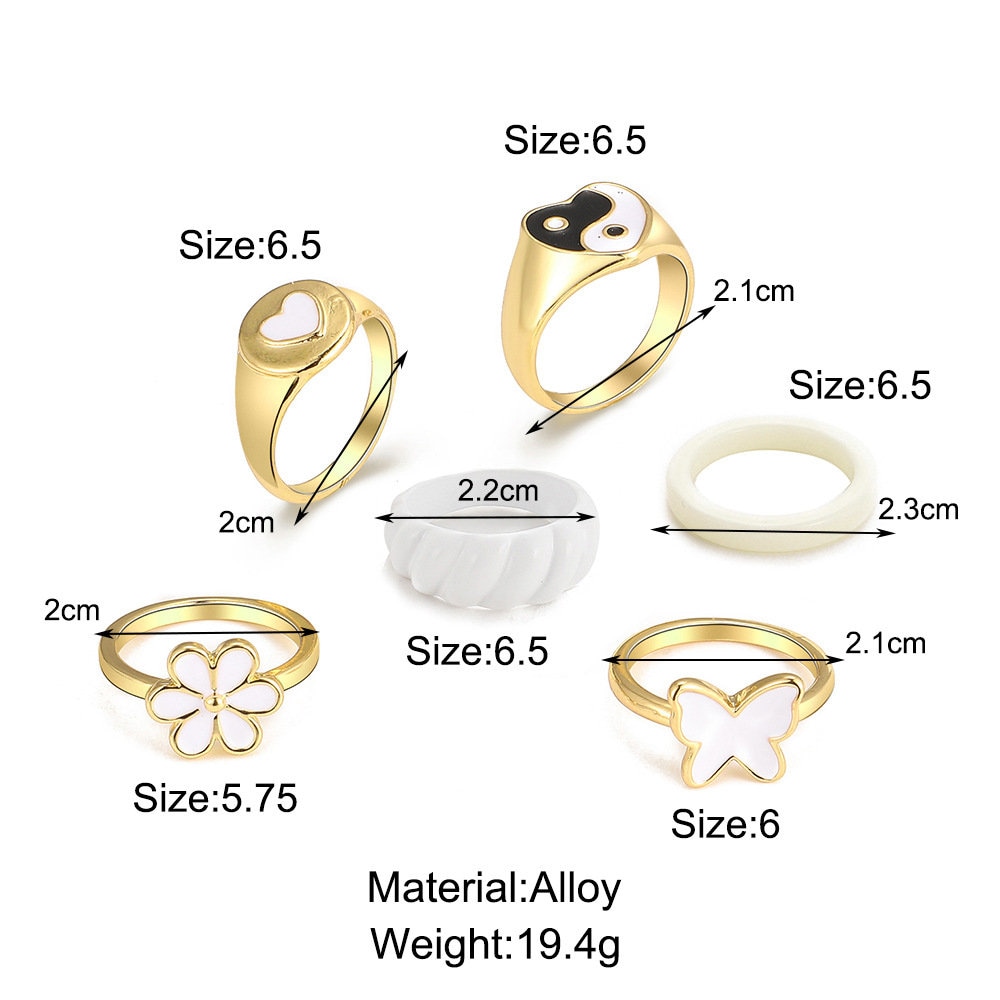 6 Piece Ring Set, Cute Y2k Ring Set, Trendy Y2K Jewelry, Statement Ring ...
