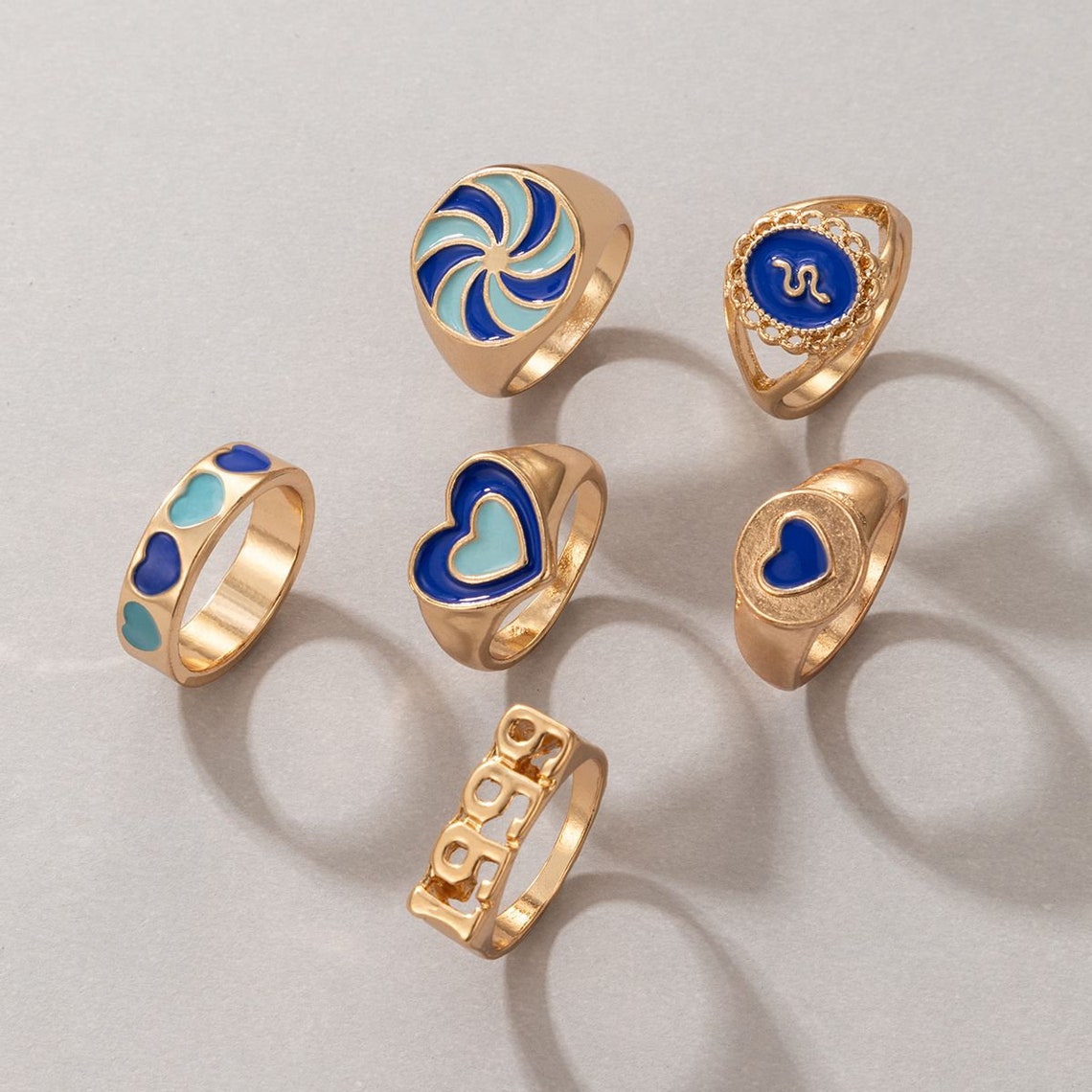 6 Piece Ring Set, Cute Y2k Ring Set, Trendy Y2K Jewelry, Statement Ring ...
