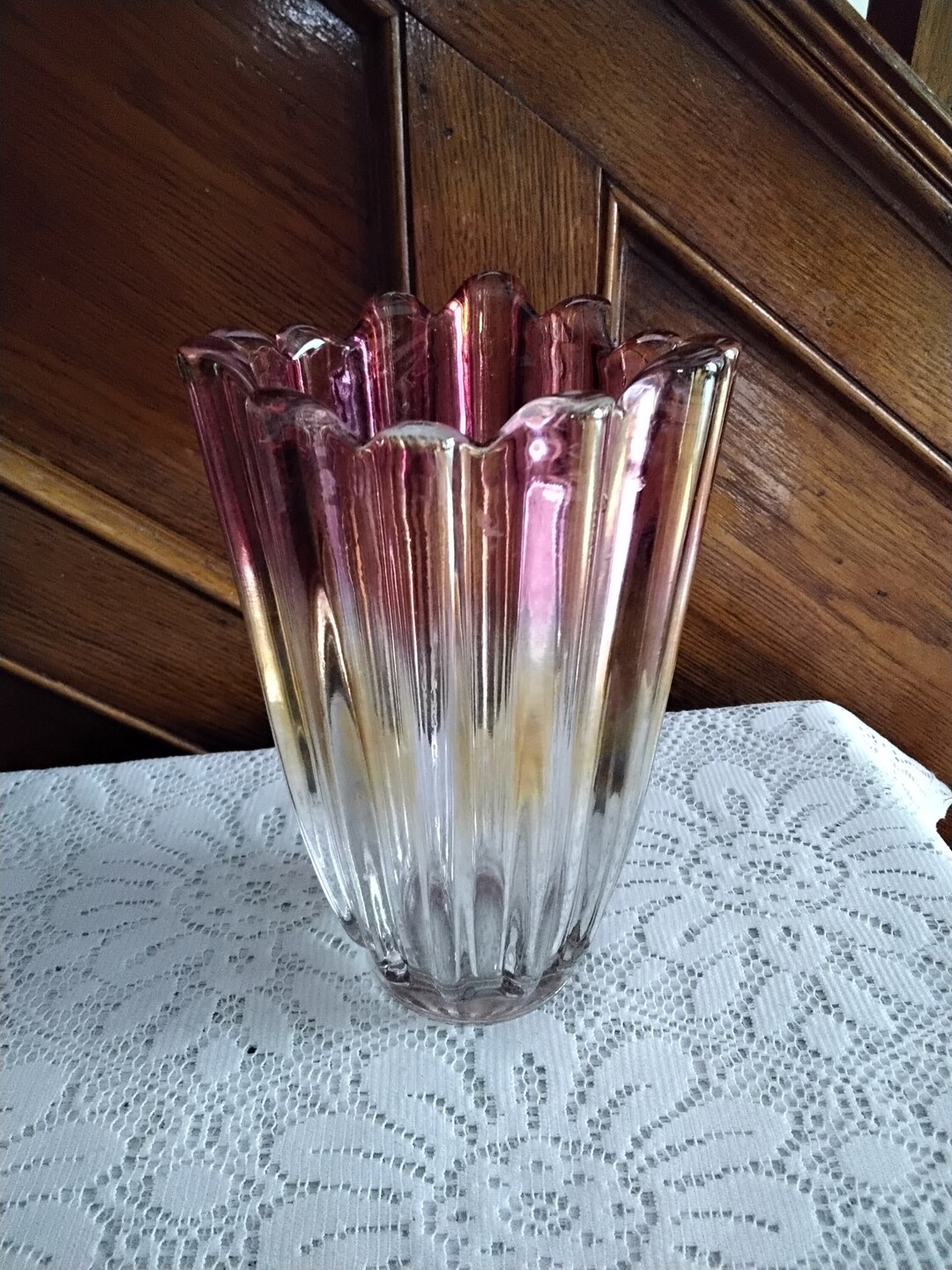 Vintage Federal Glass Iridescent Carnival Starburst Vase - Etsy