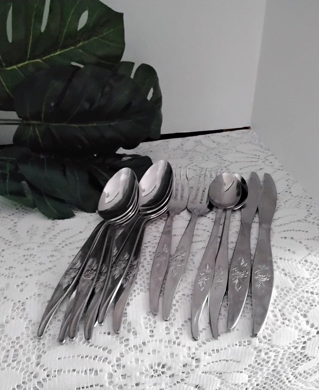 Vintage Hanford Forge Avon Rose Stainless Steel Flatware 14 Pieces Made ...