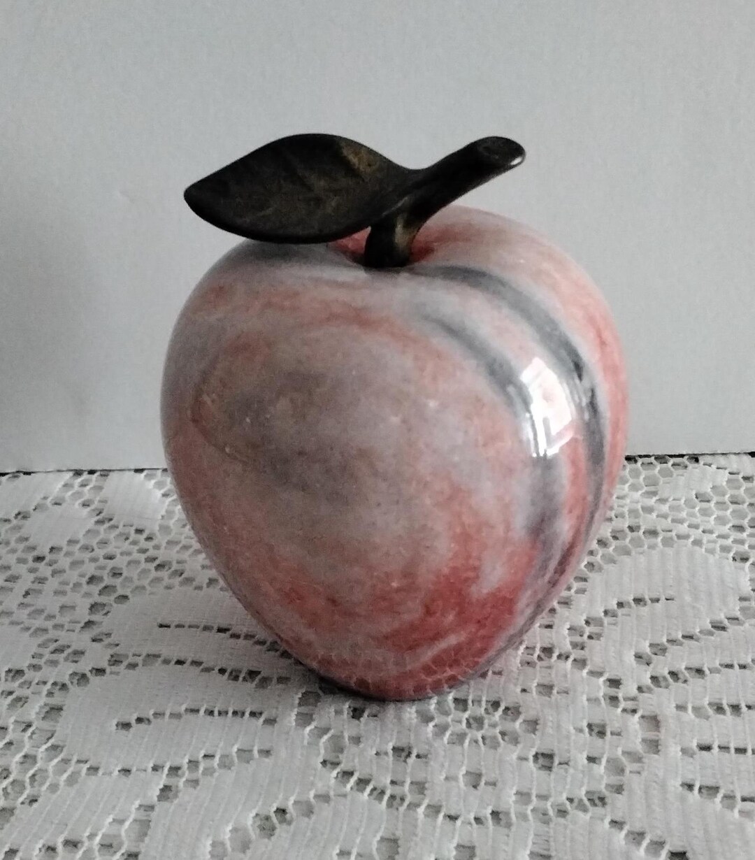 Vintage Solid Marble Apple Paperweight W/brass Stem - Etsy