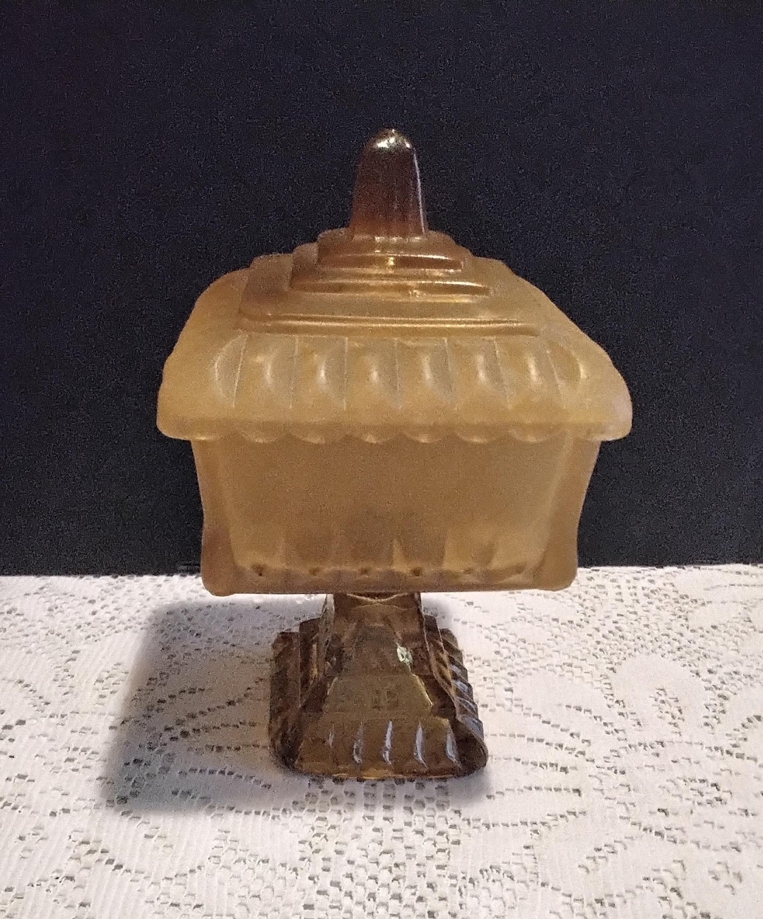 Marigold Carnival Glass Candy Dish W/lid Square Wedding Cake Box - Etsy