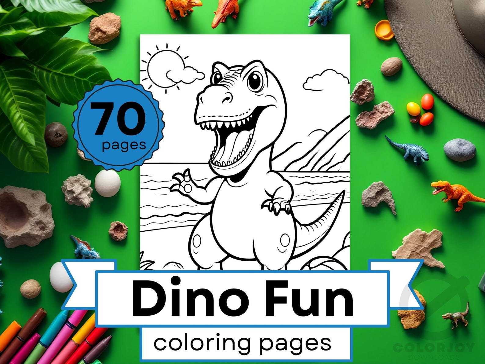 70 Dino Fun Coloring Pages - Kids Coloring, Instant Download, Printable ...