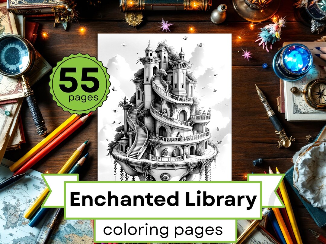 55 Enchanted Library Coloring Pages - Adult and Kids Coloring Book ...