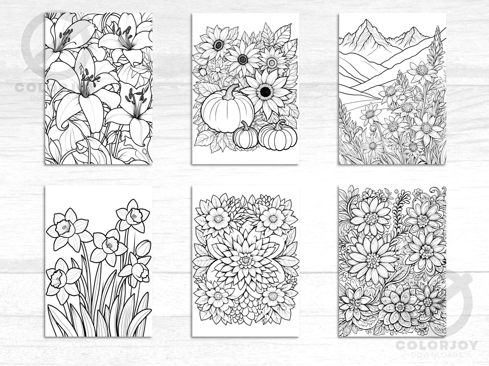 115 Floral Coloring Pages - Adult and Kids Coloring, Instant Download ...