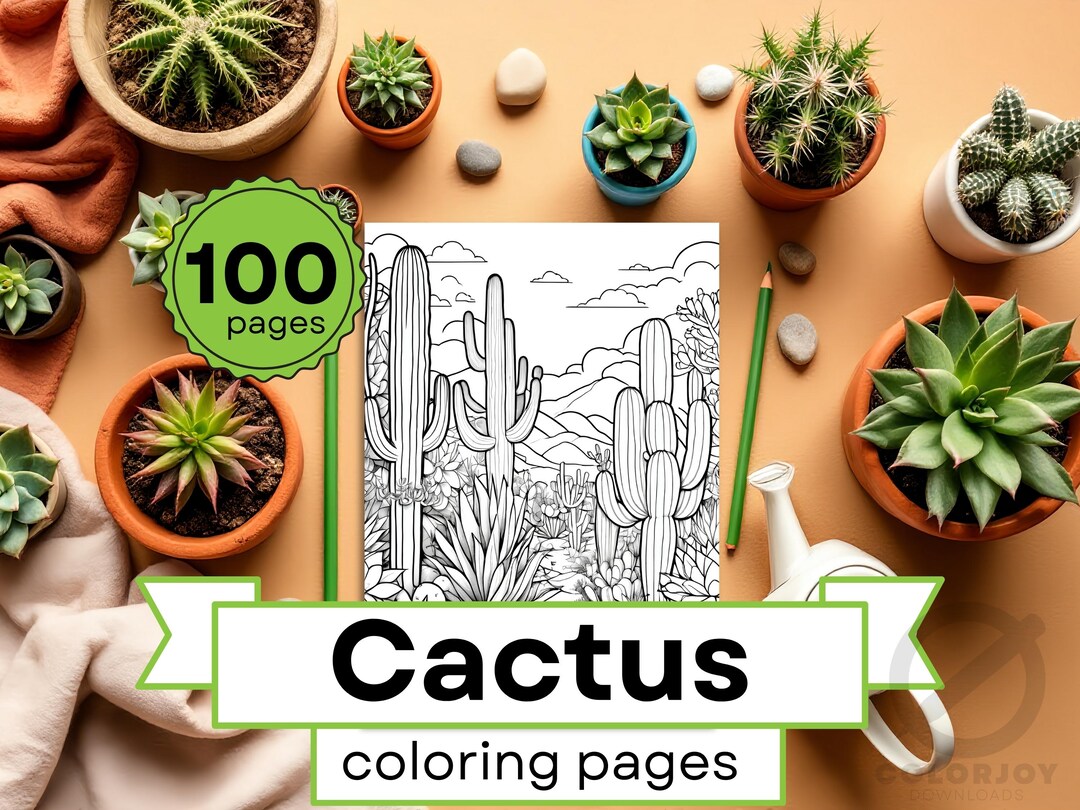 Cactus Coloring Pages: 100 Desert Plant Designs (PDF & JPG) - Etsy