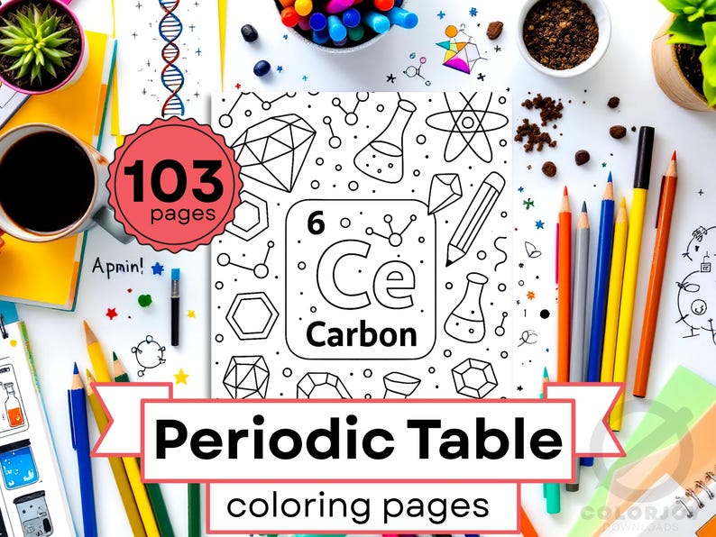 Periodic Table Coloring Pages: Science Chemistry Art (PDF & JPG Instant ...