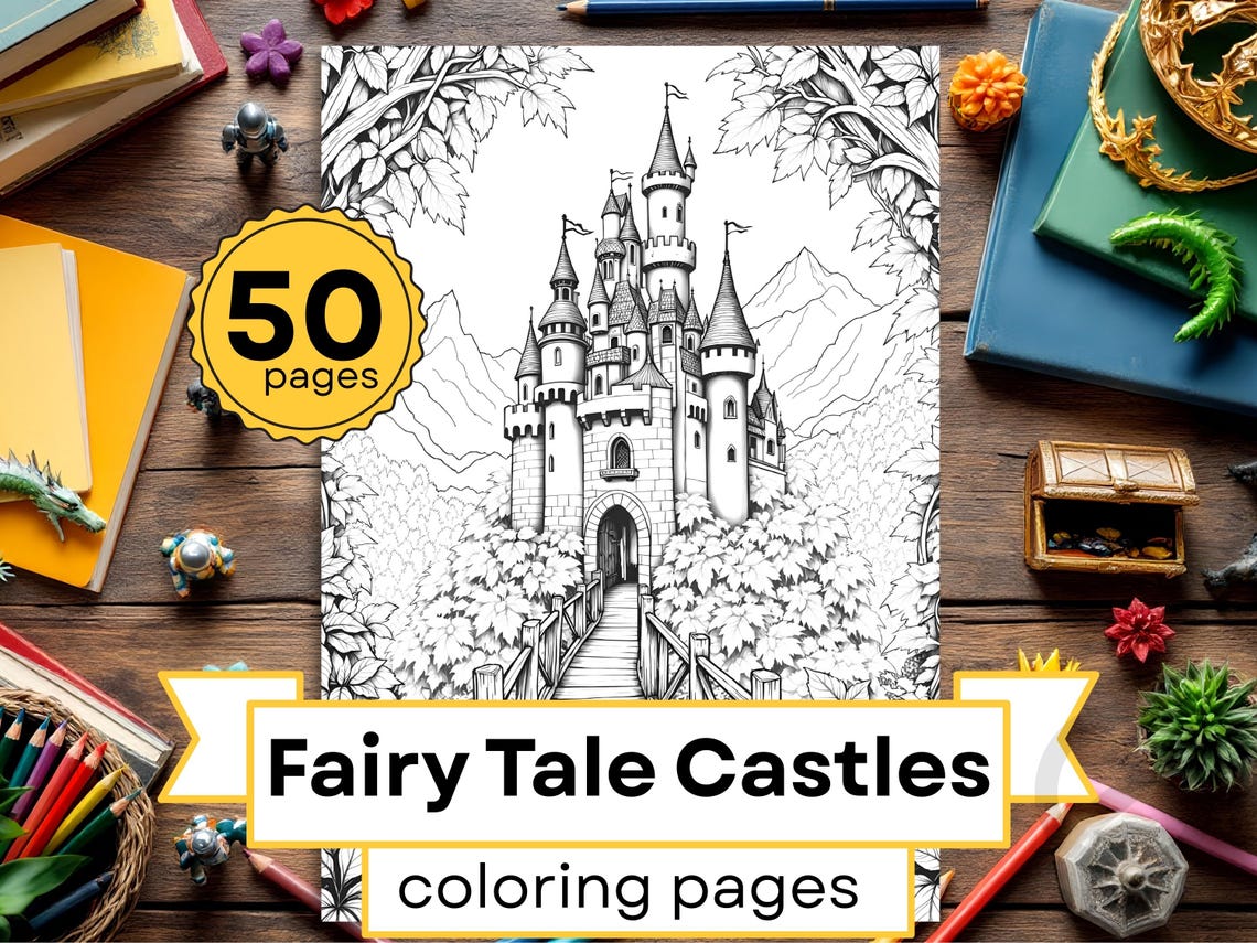 Whimsical Fairy Tale Castles: 50 Coloring Pages for Kids and Adults ...