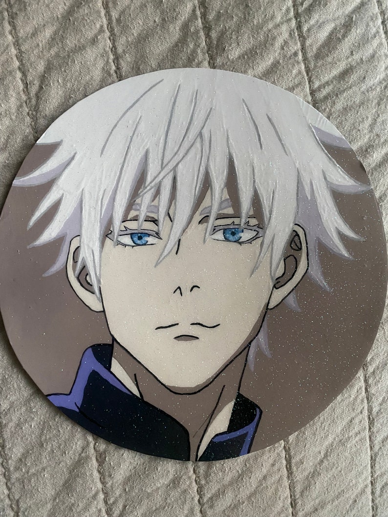Gojo Satoru Anime Art (8” Circle) Full Acrylic Paint W/ Clear + Glitter ...
