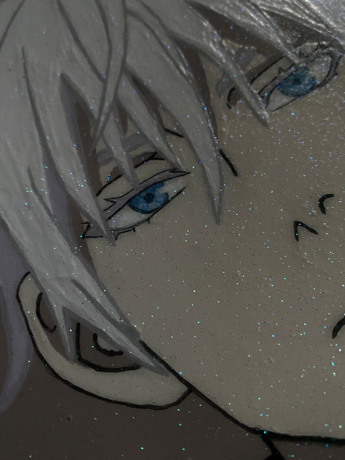 Gojo Satoru Anime Art (8” Circle) Full Acrylic Paint W/ Clear + Glitter ...