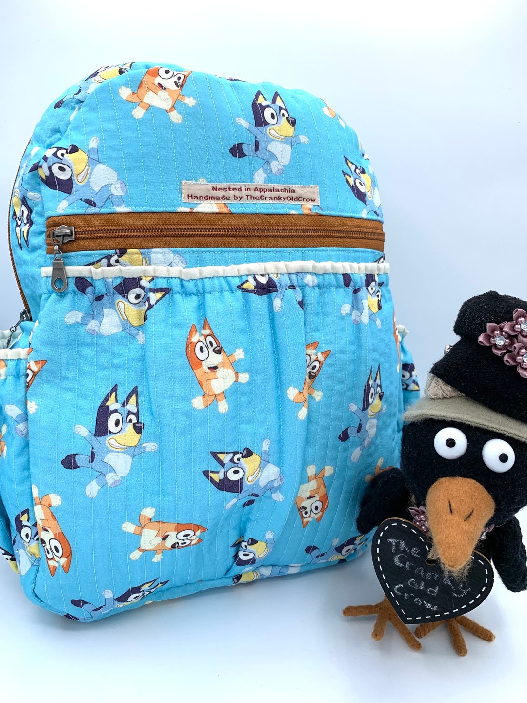 Quilted Handmade Bluey and Bingo Backpack With Brown Zipper. Handmade ...