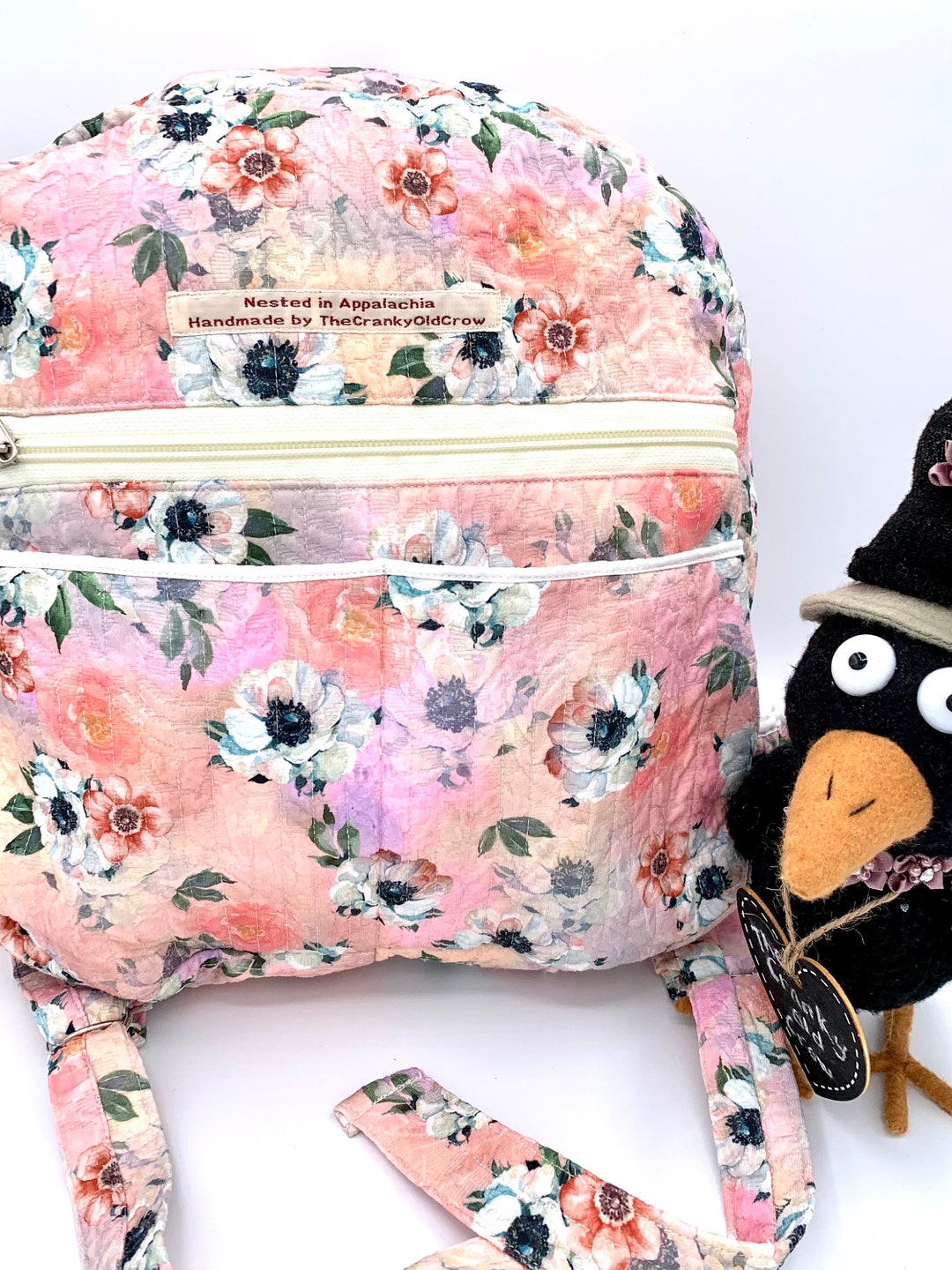 Pink and Teal Rose Handcrafted Small Backpack Made in the USA by This ...