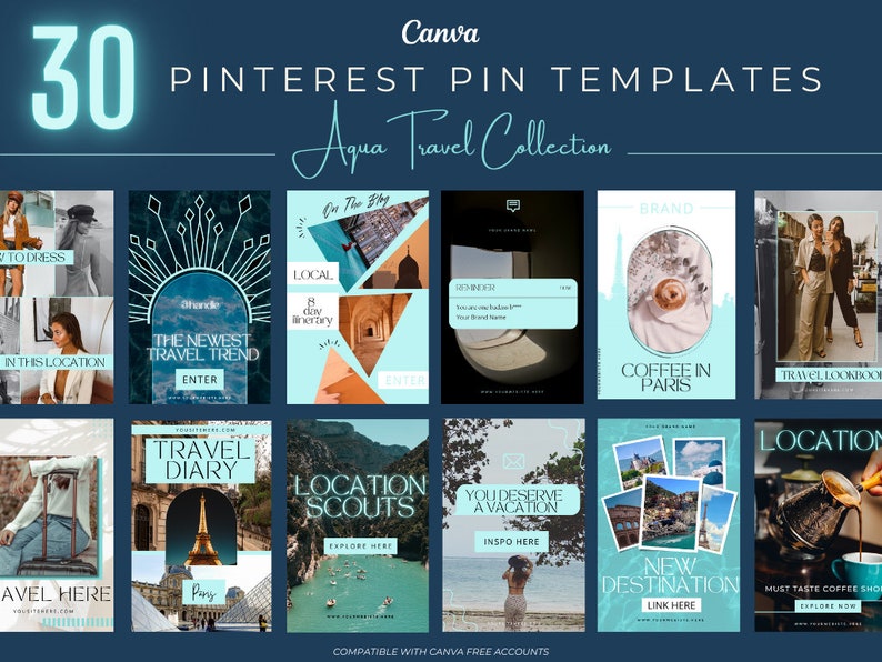 32 Pinterest Templates Canva Aqua Travel Collection Blogger - Etsy 32 Pinterest Templates Canva Aqua Travel Collection Blogger - Etsy