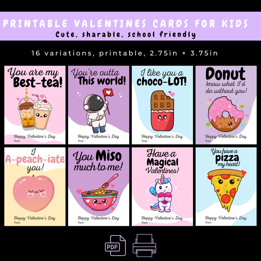 PRINTABLE Valentines Cards, Kids Valentines Card, Kawaii Valentines ...