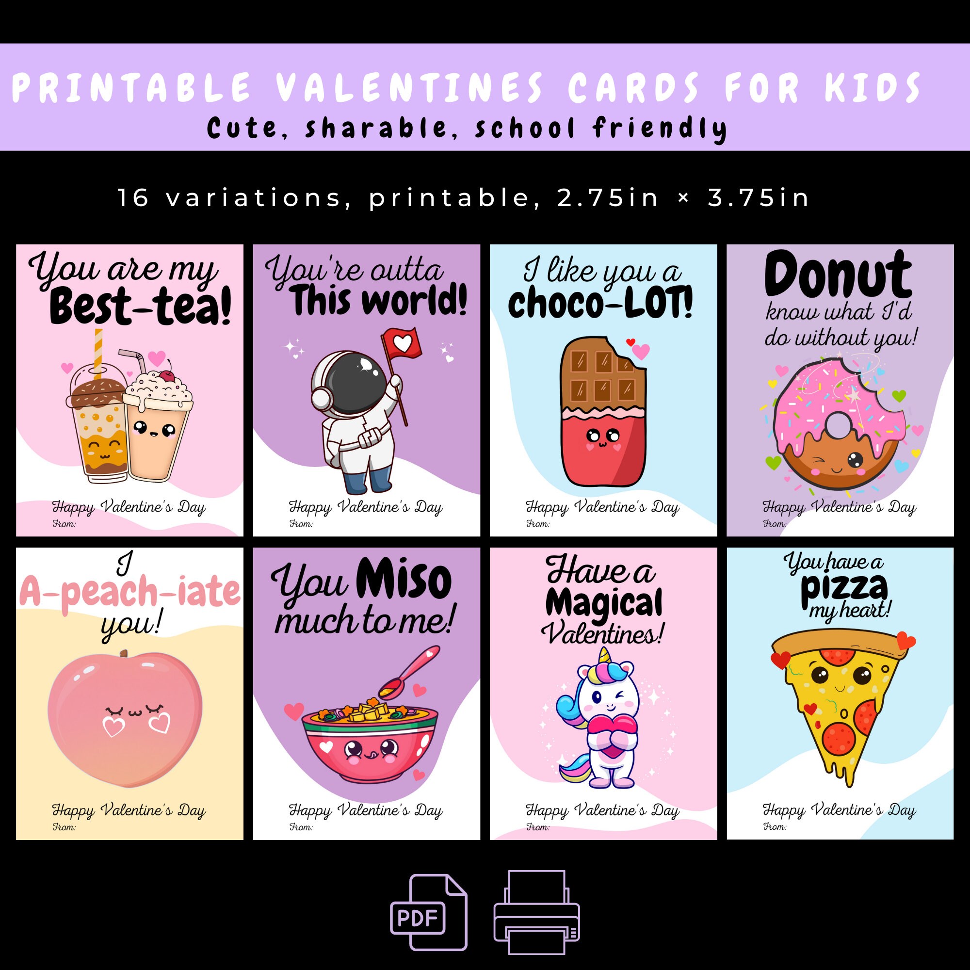 PRINTABLE Valentines Cards, Kids Valentines Card, Kawaii Valentines ...