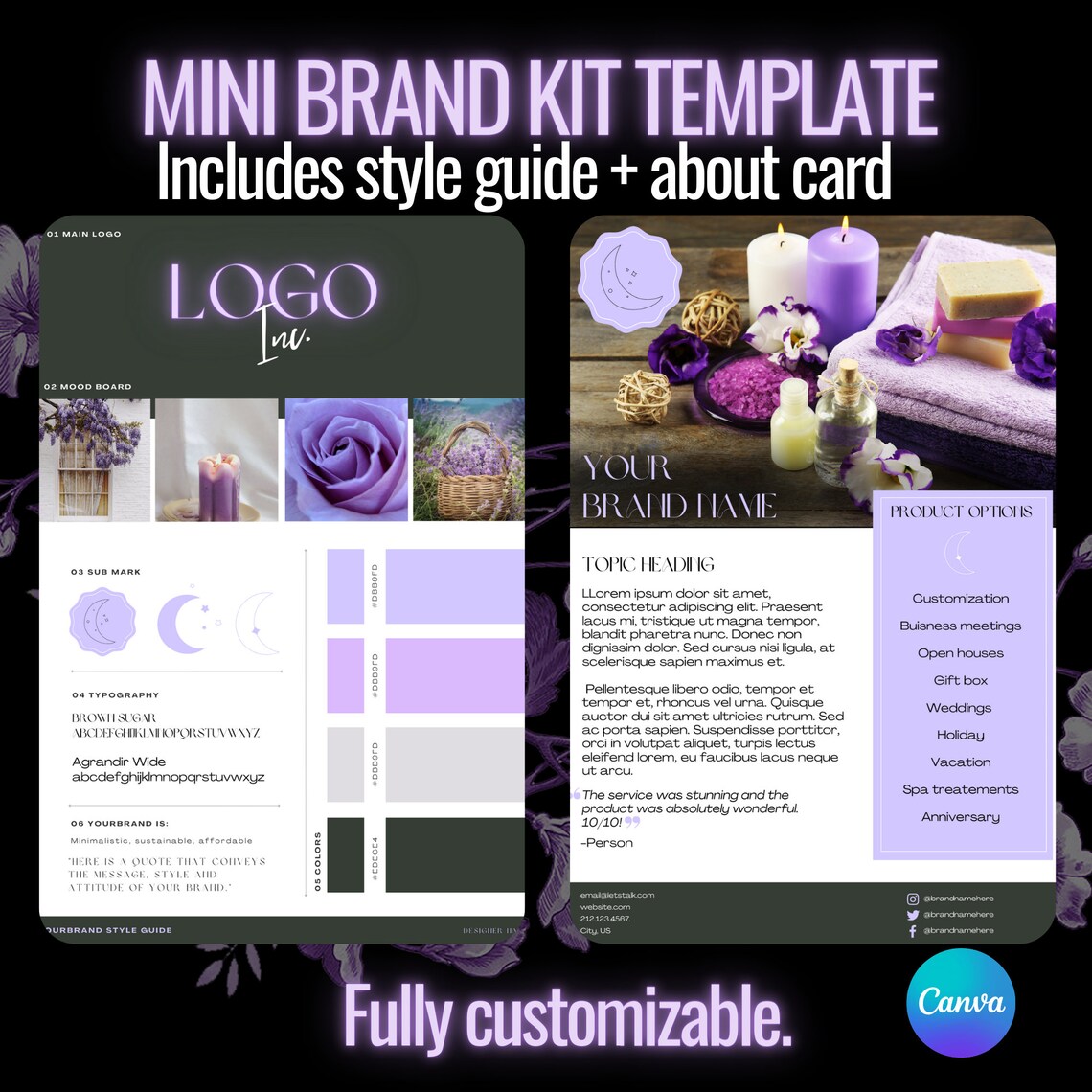 Brand Kit Template | Mini Style Guide Template | Premade Branding Kit ...