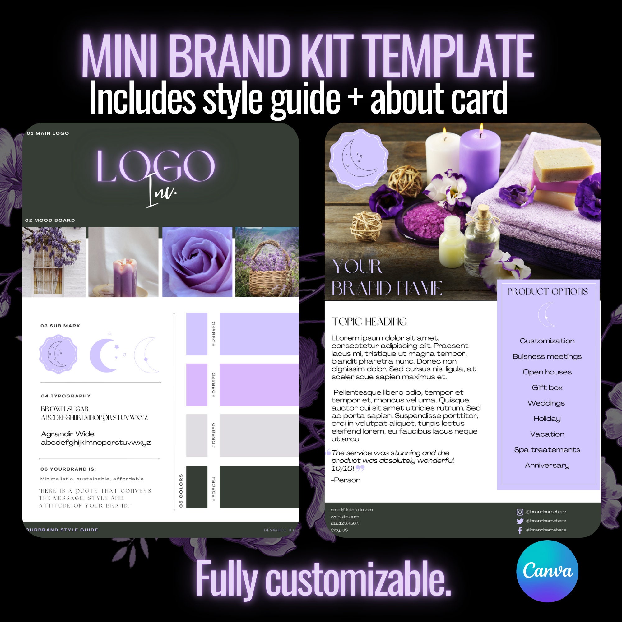 Brand Kit Template | Mini Style Guide Template | Premade Branding Kit ...