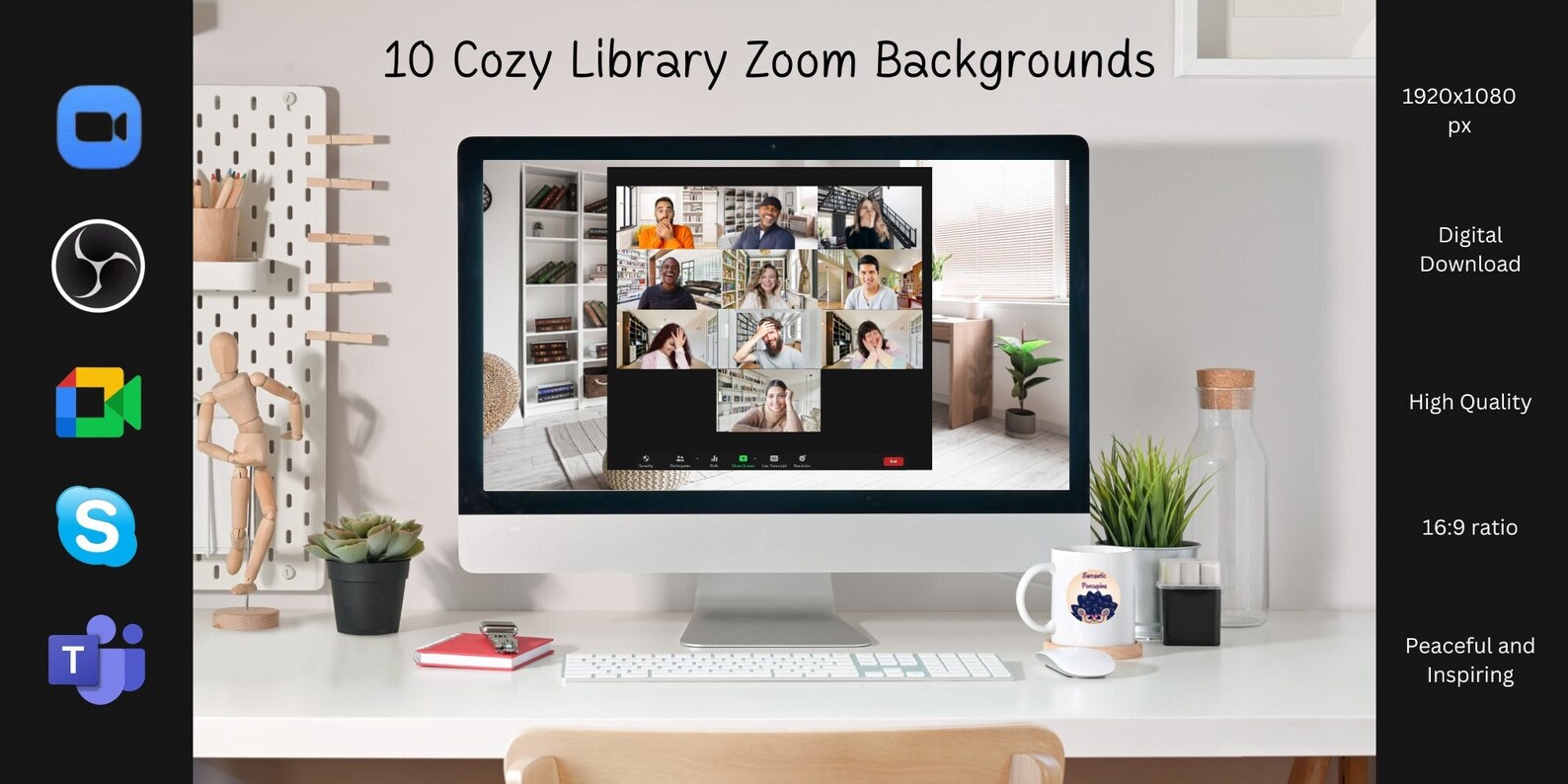 Cozy Library Virtual Backgrounds - Etsy