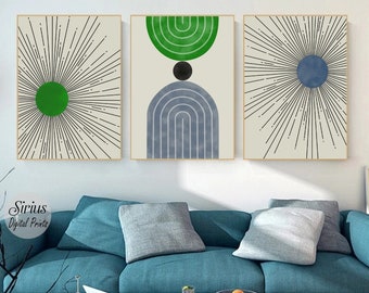 Mid Century Modern Geometric Sun Print Set of 2 Prints, Digital ...