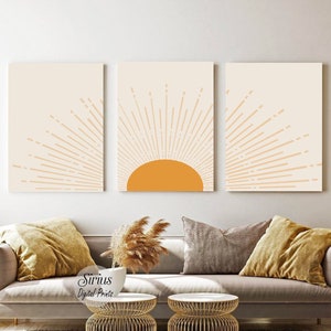 Retro Sunset Print, Terracotta Sun Poster Set of 3 Prints, Sunset Art ...