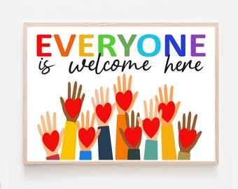 Safe Space for Everyone Poster Printable, Pride Flag Hearts, LGBTQ ...