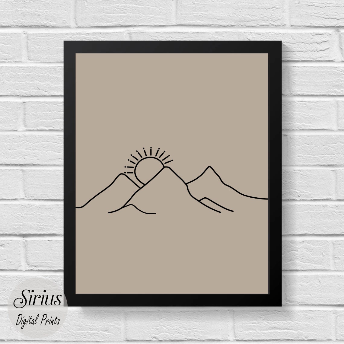 Mountain Sun and Moon Line Art Print,minimalist Mountain Sun and Moon ...