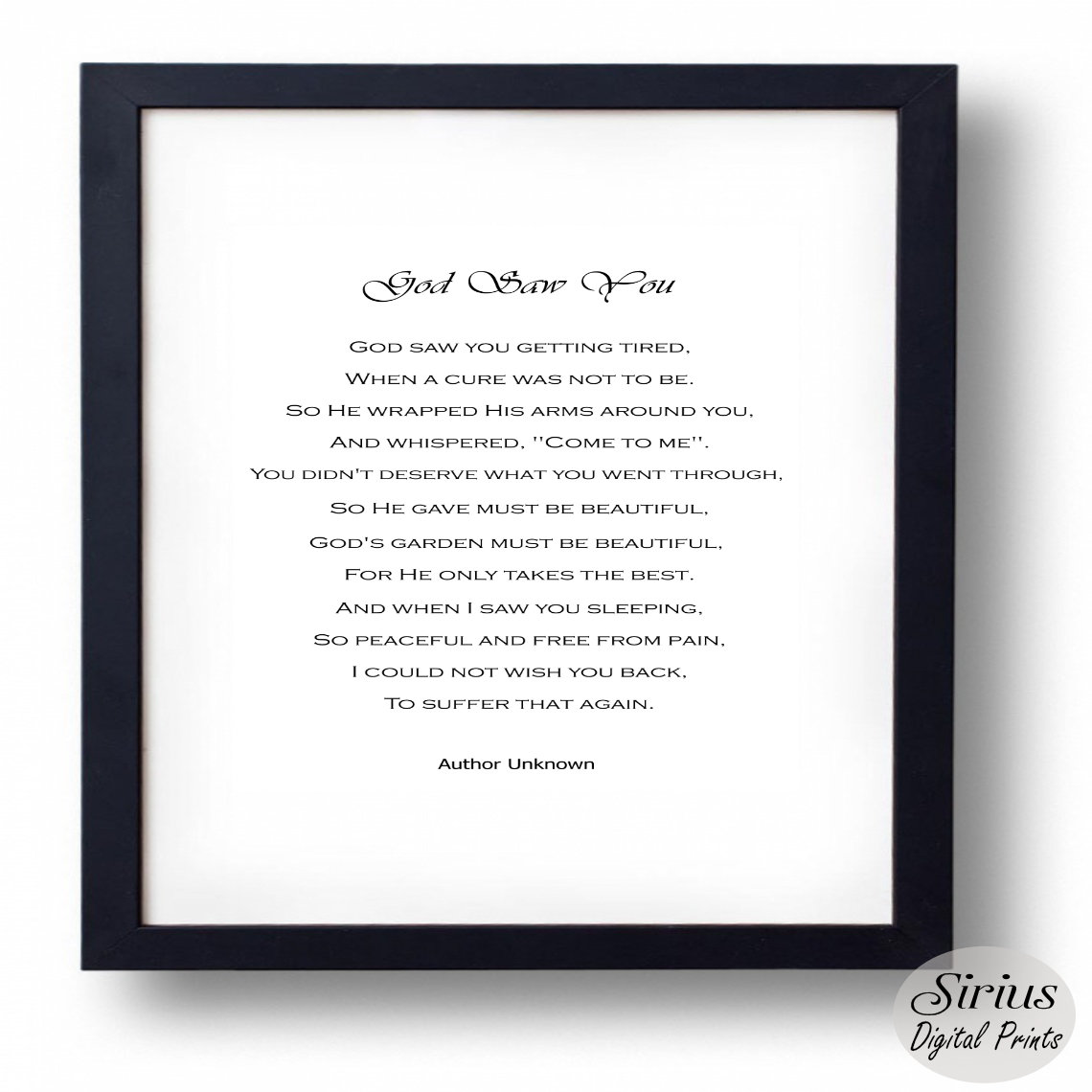 God Saw You Getting Tired, DIGITAL DOWNLOAD, Sympathy Messages ...