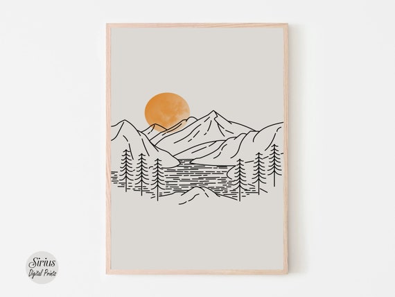 Minimalist Mountain Line Art Digital Download Landscape - Etsy