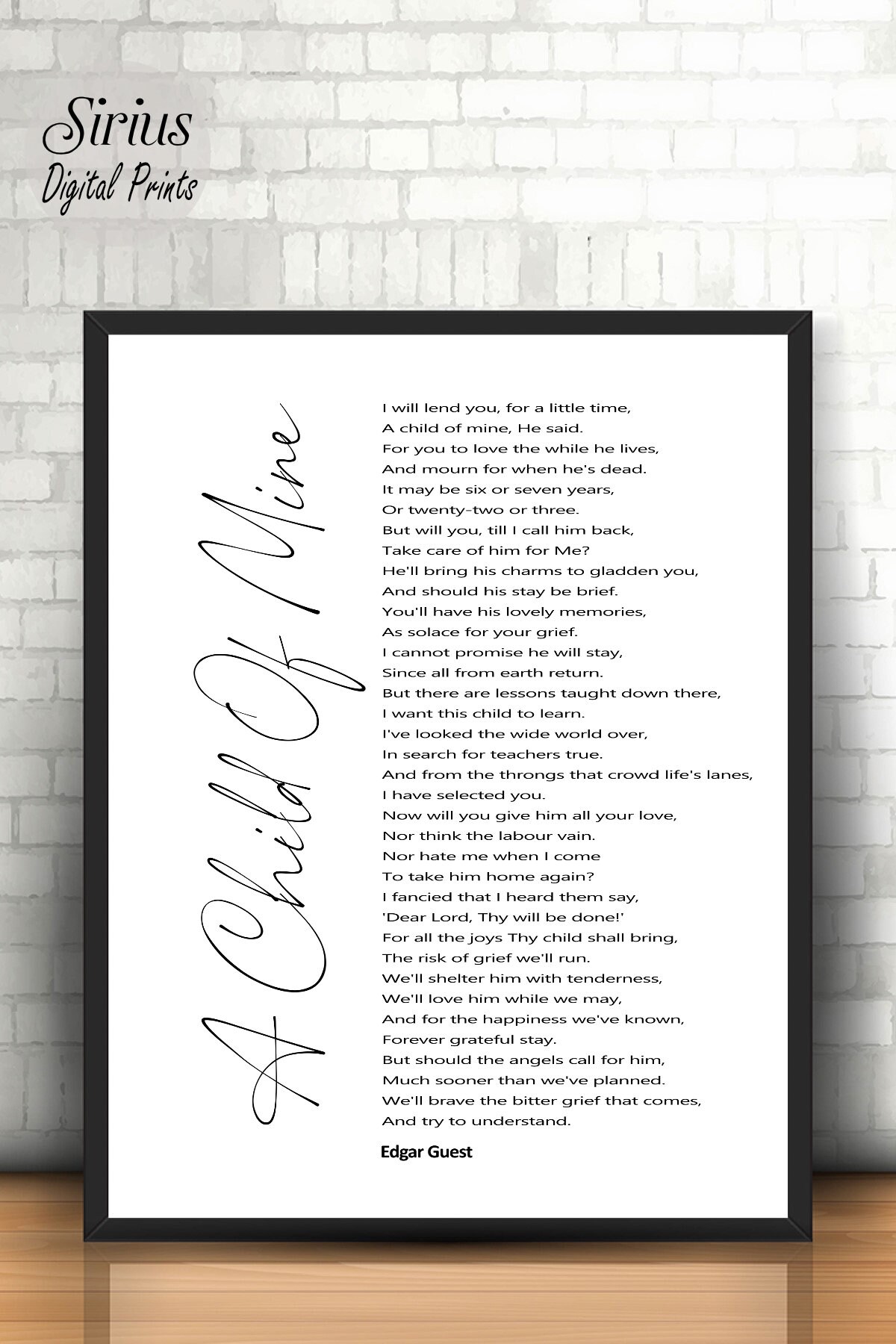 A Child of Mine,edgar Guest,poem Print,inspirational Quote,death Poem ...