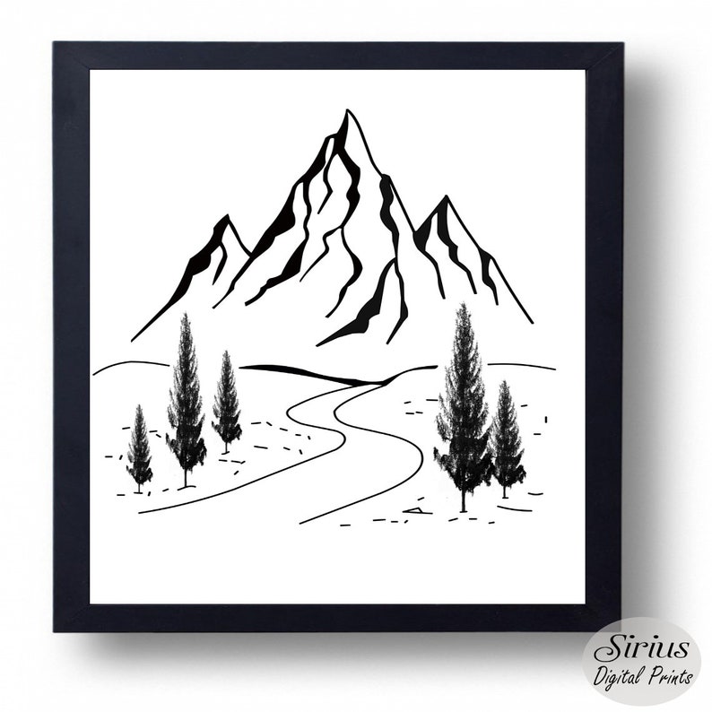 Minimalist Mountain Line Art , Printable Wall Art, Digital Download ...