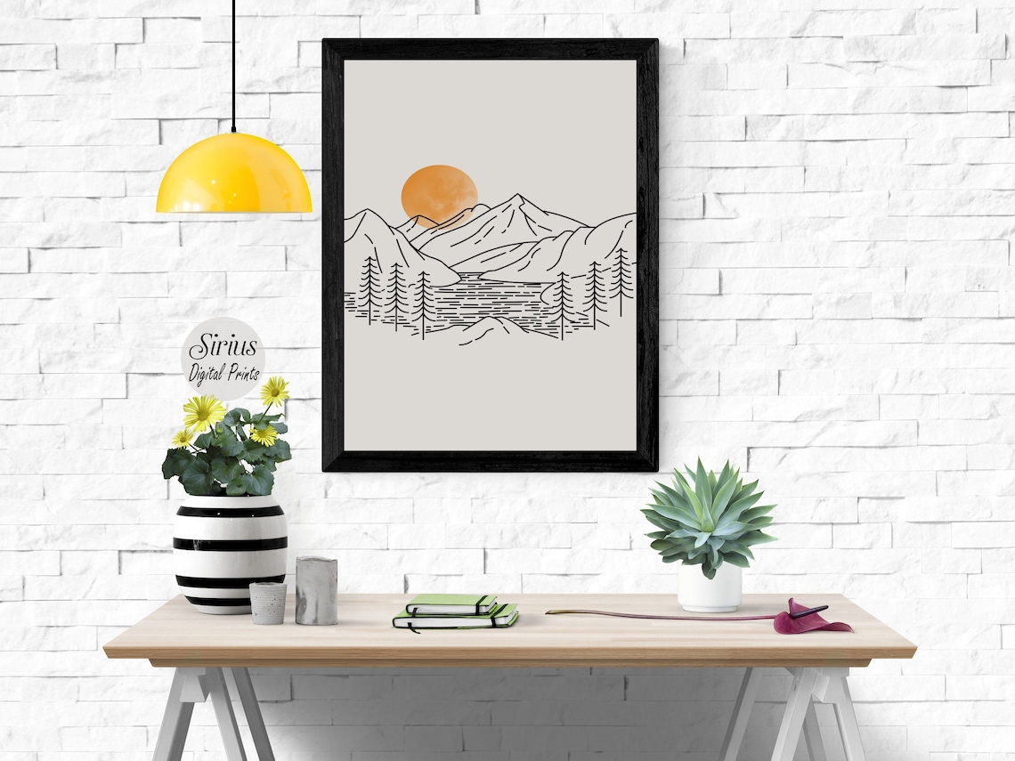 Minimalist Mountain Line Art, Digital Download, Landscape Prints, Large ...