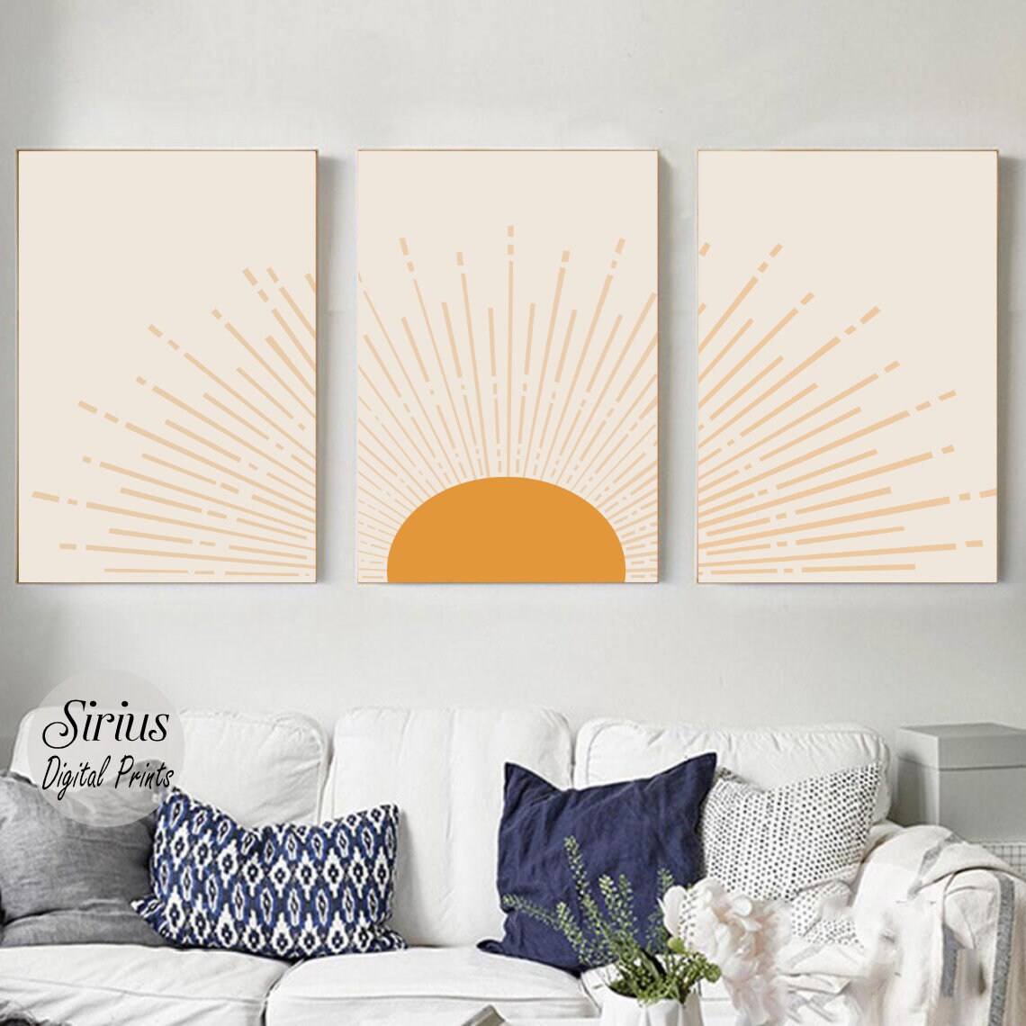 Retro Sunset Print, Terracotta Sun Poster Set of 3 Prints, Sunset Art ...