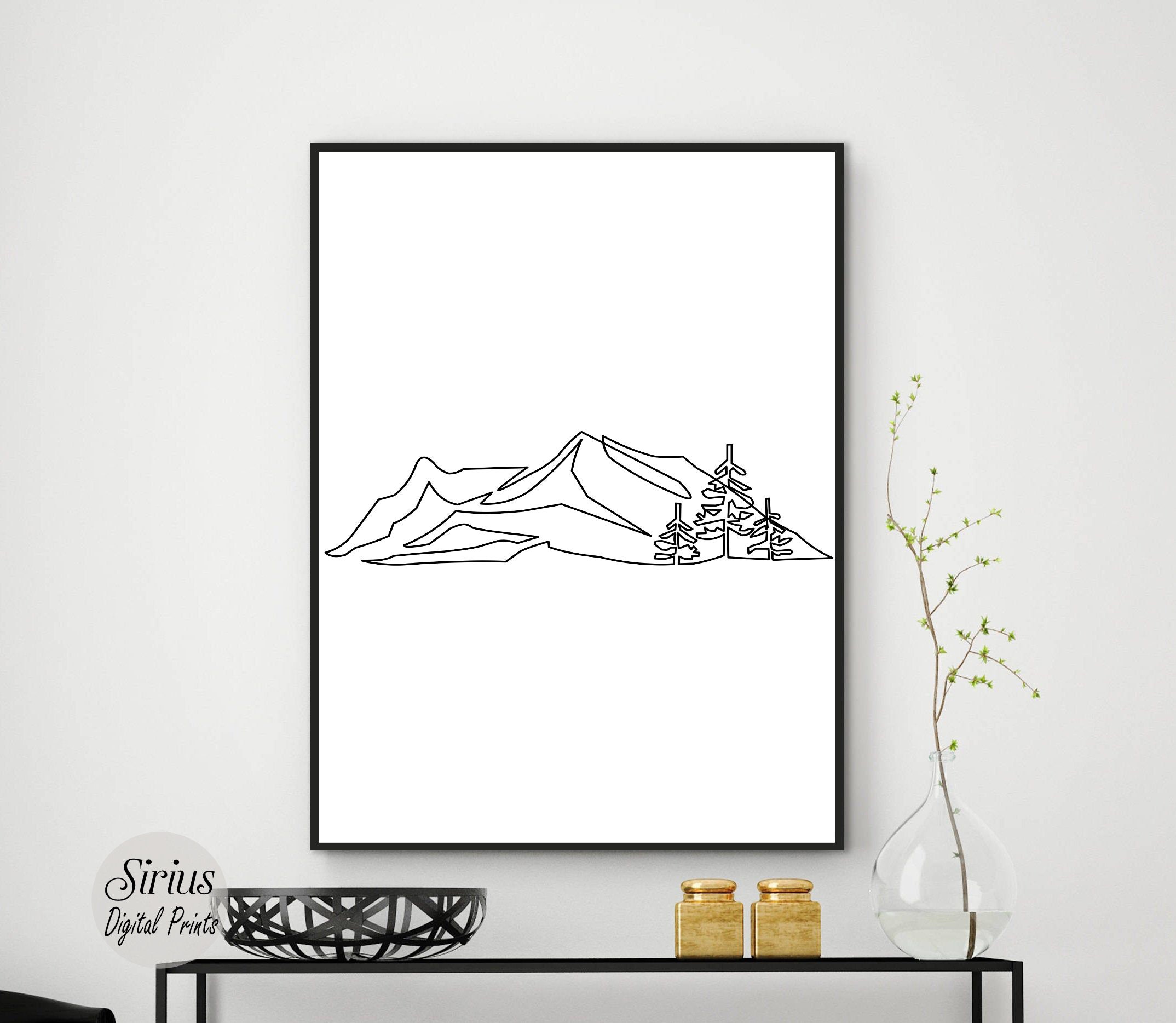 Minimalist Mountain Line Art Printable Wall Art Digital - Etsy
