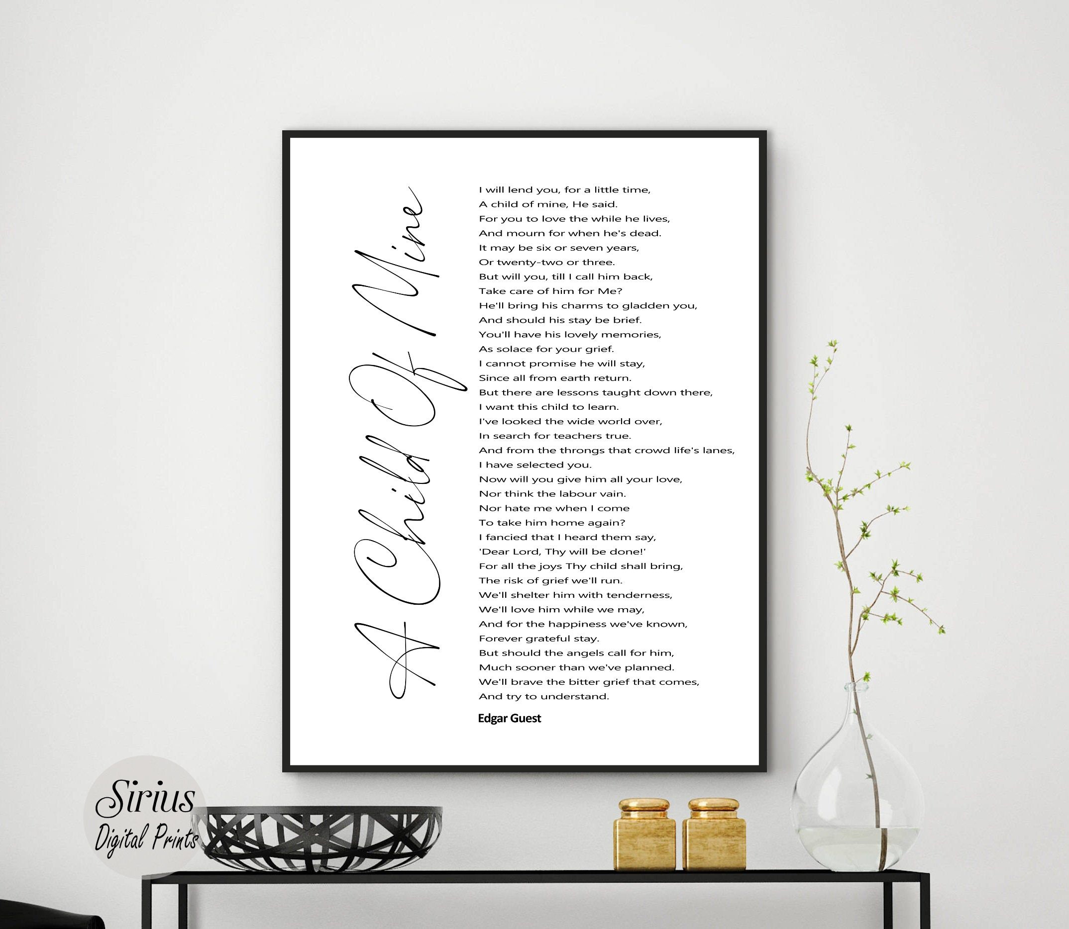 A Child of Mine,edgar Guest,poem Print,inspirational Quote,death Poem ...