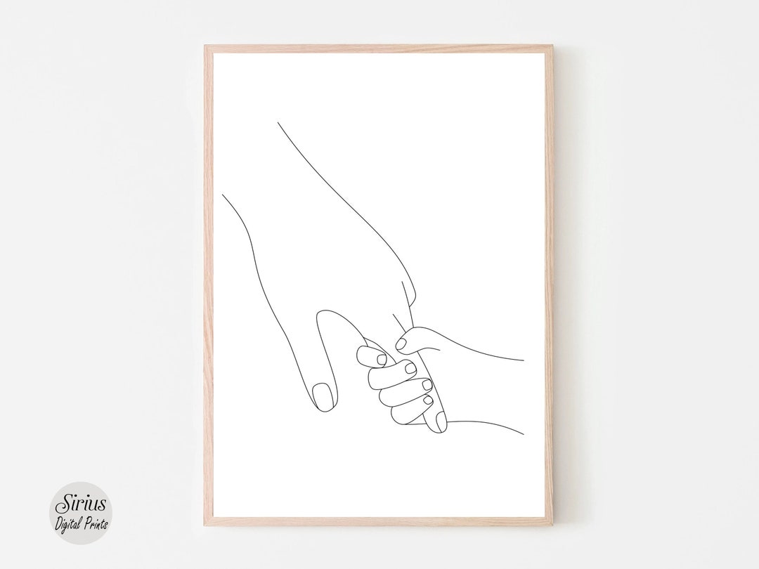 Line Nursery Art, Kid Holding Mother's Hand, Minimal Nursery Decor ...