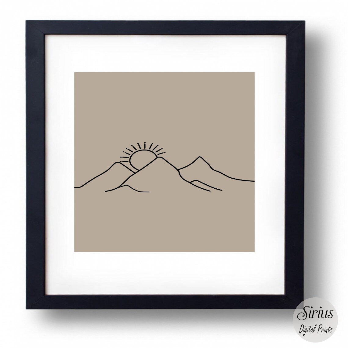 Mountain Sun and Moon Line Art Print,minimalist Mountain Sun and Moon ...