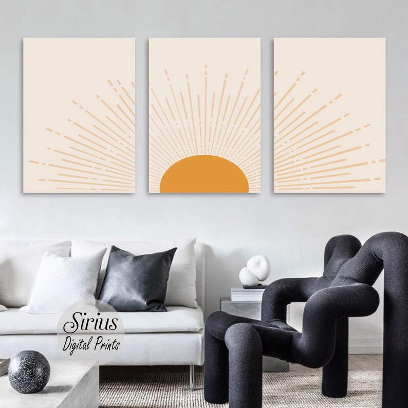 Retro Sunset Print, Terracotta Sun Poster Set of 3 Prints, Sunset Art ...
