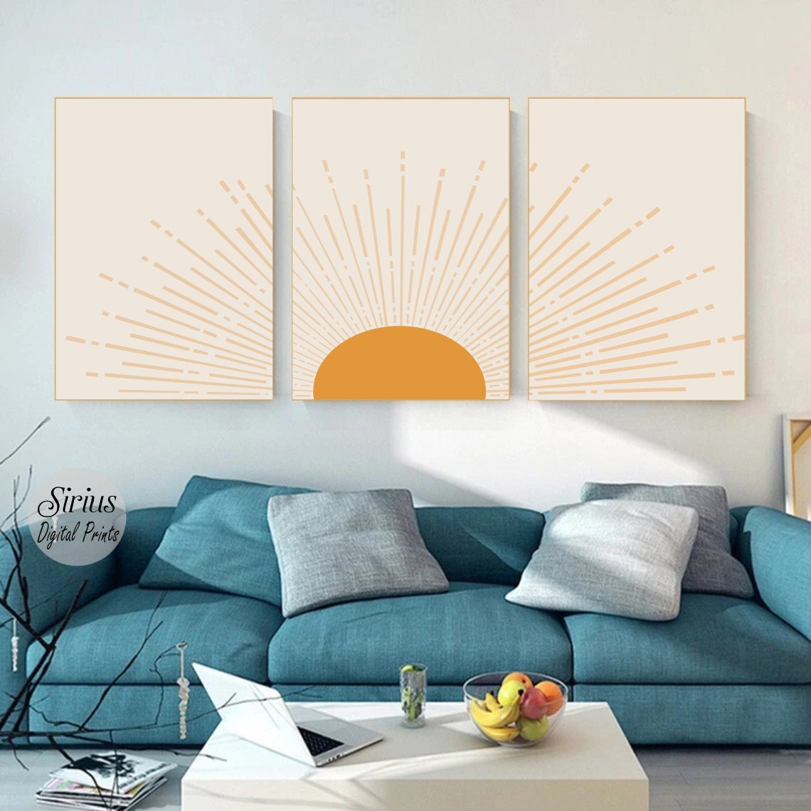 Retro Sunset Print, Terracotta Sun Poster Set of 3 Prints, Sunset Art ...