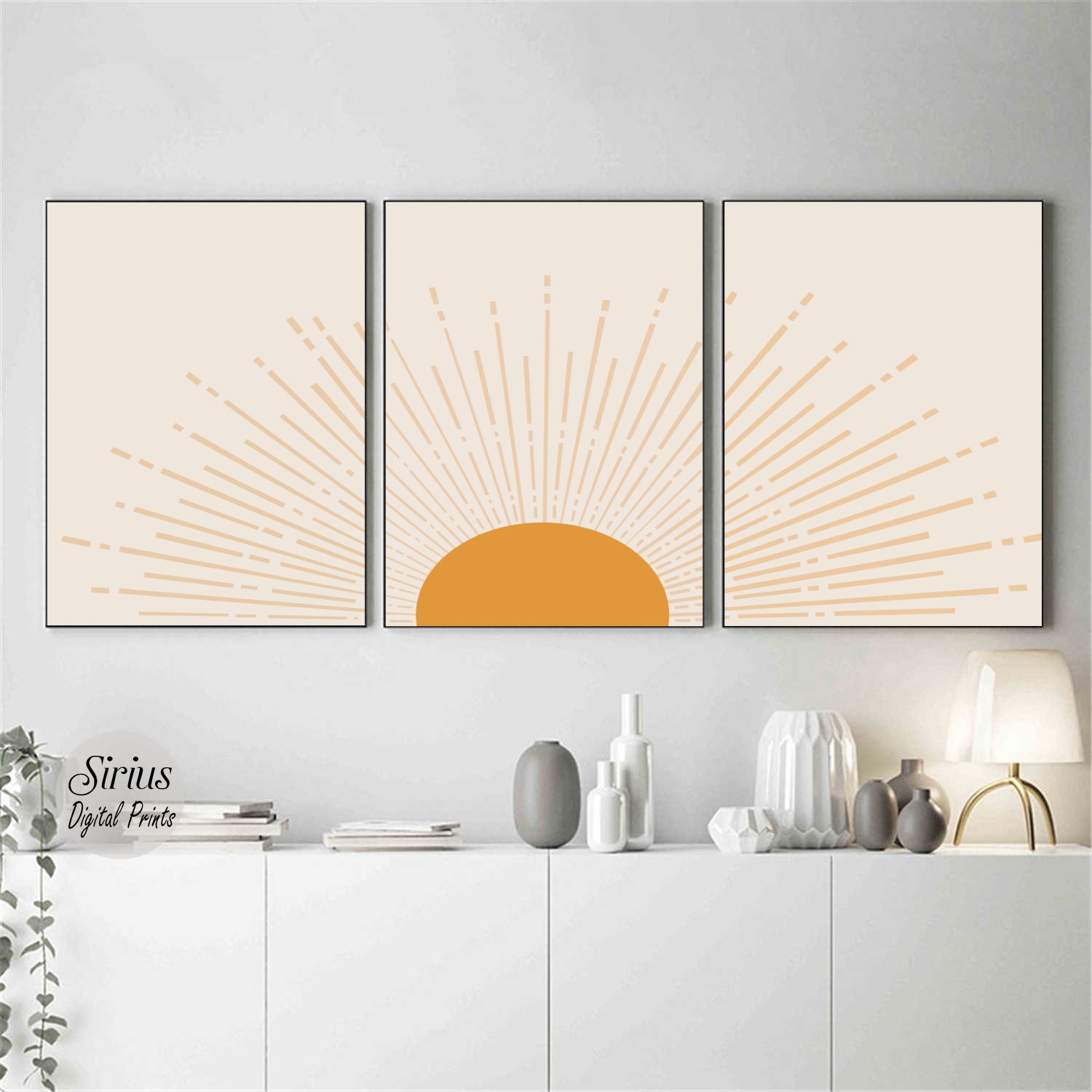 Retro Sunset Print, Terracotta Sun Poster Set of 3 Prints, Sunset Art ...