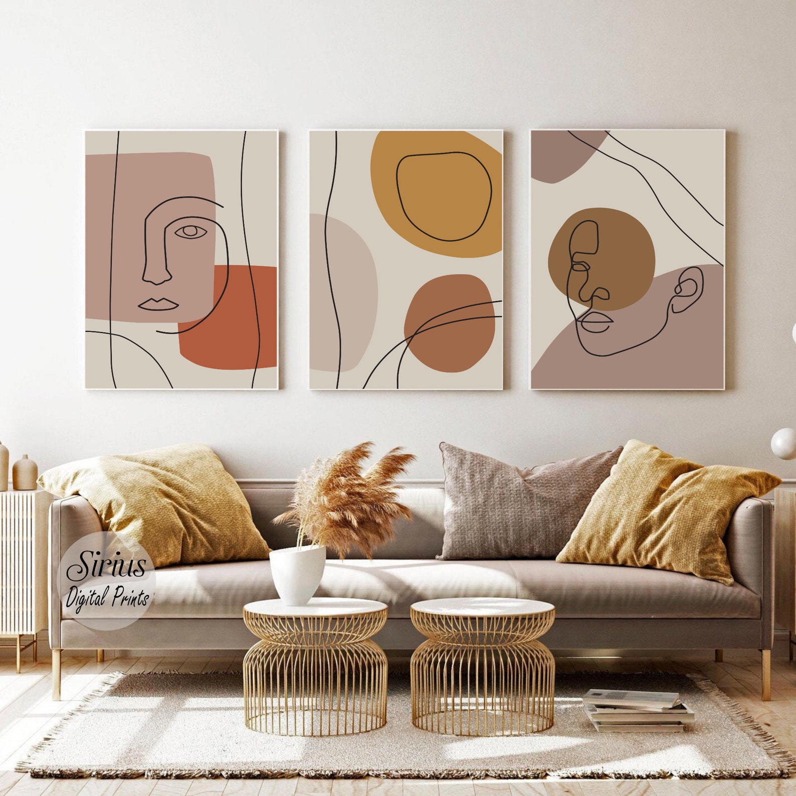 Abstract Face Prints,set of 3 Prints,abstract Geometric Wall Art, Lines ...