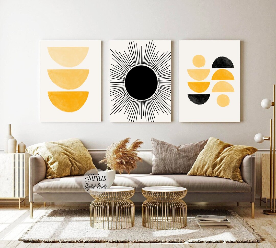 Mid Century Modern Geometric Sun Print Set of 3 Prints, Digital ...