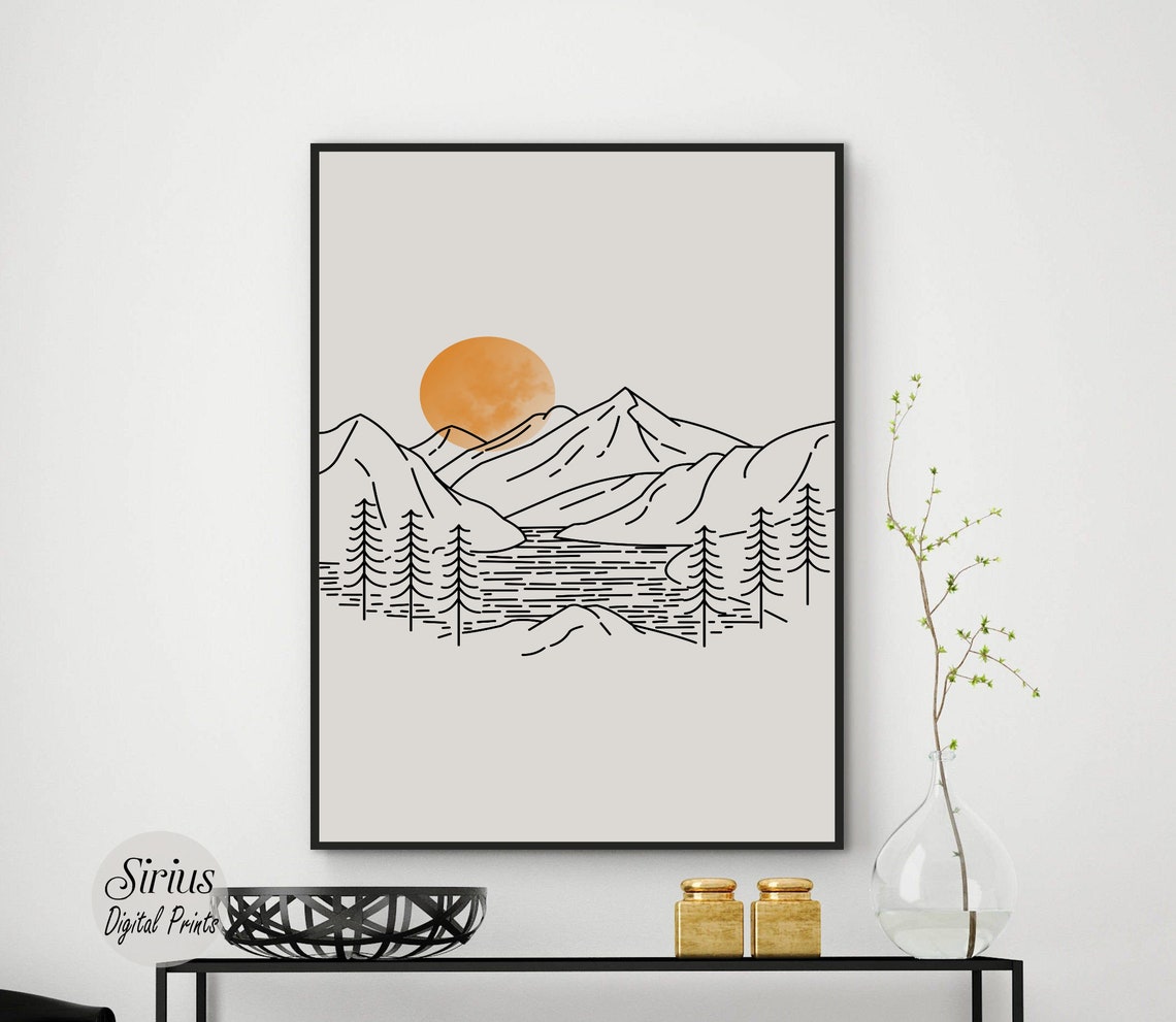 Minimalist Mountain Line Art, Digital Download, Landscape Prints, Large ...